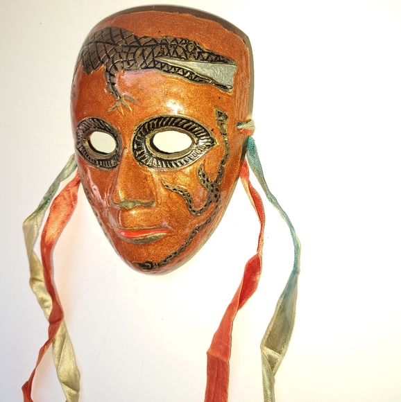 Vintage | Accents | Vintage Brass And Enamel Mask Mardi Gras Masquerade ...